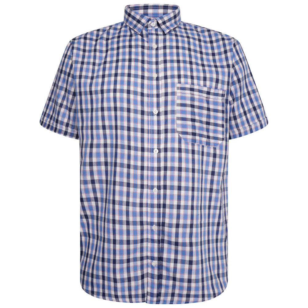 Navy White & Blue Check Short Sleeve Shirt - Forge Clothing - Men's ...